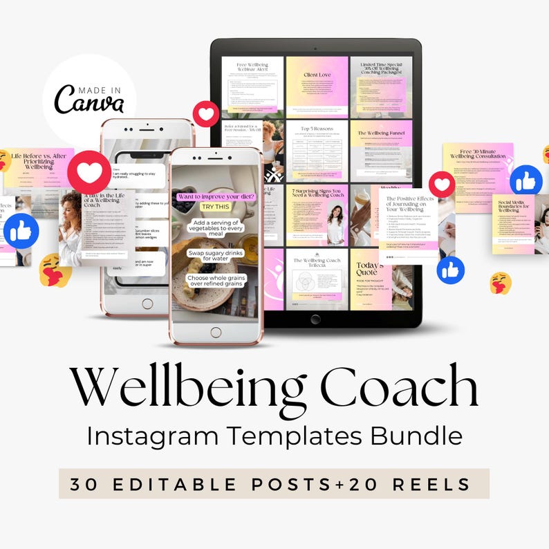 Instagram Template Bundle for Wellbeing Coaches | Done for You Canva Posts and Reels | Positive ...