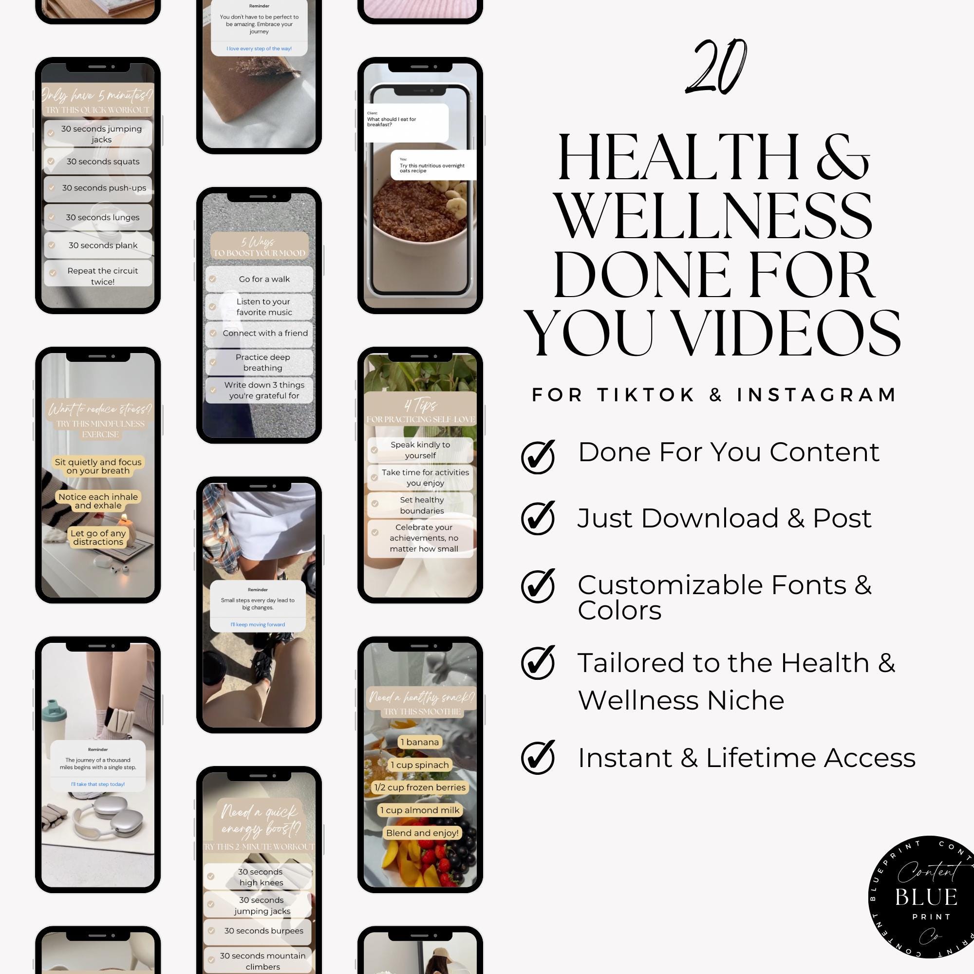 Health and Wellness Tiktok Reels | Health & Wellness Social Media Faceless Clips for Selflove ...