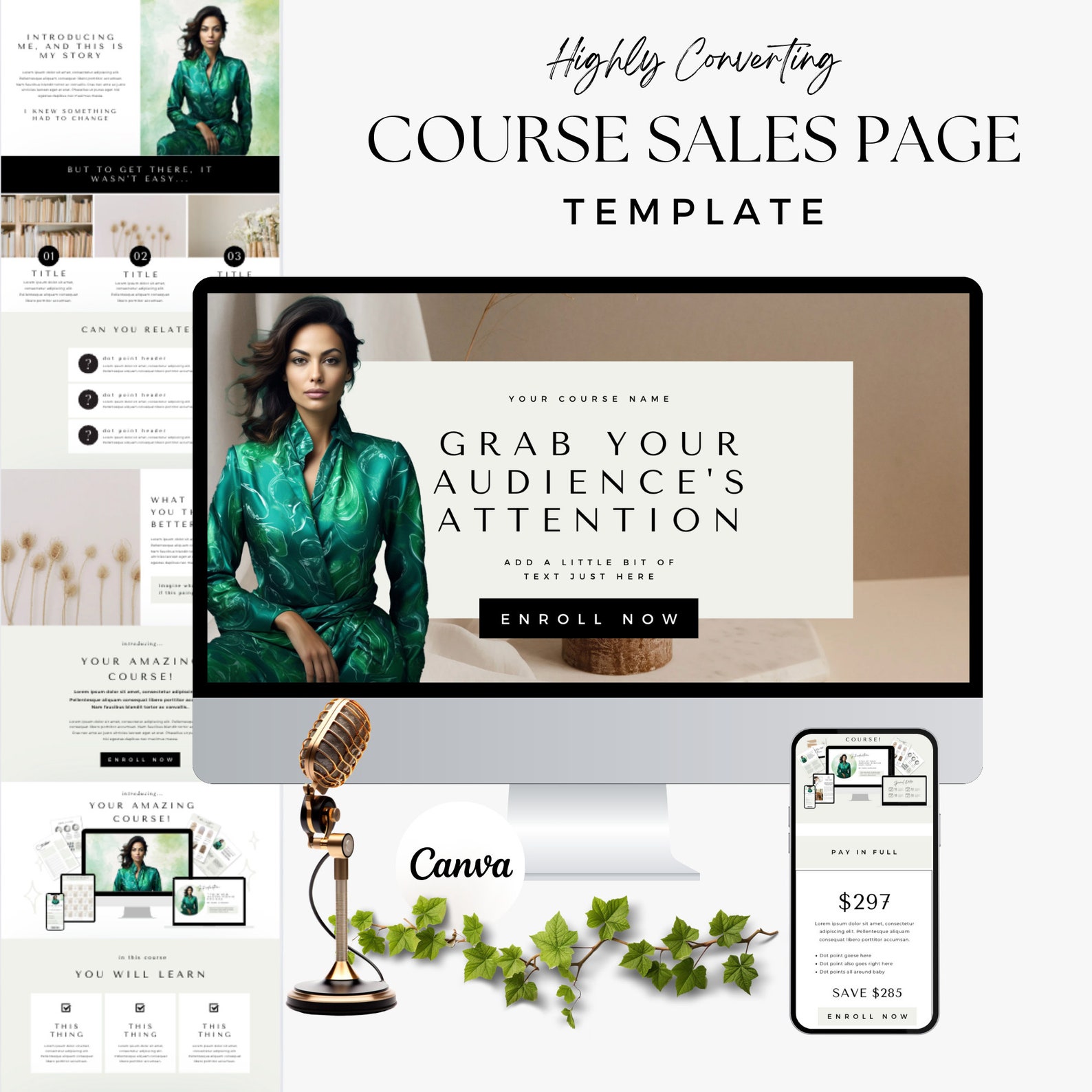 Course Sales Page Canva Template for Coaches & Course Creators | Editable Canva Sales Funnel ...
