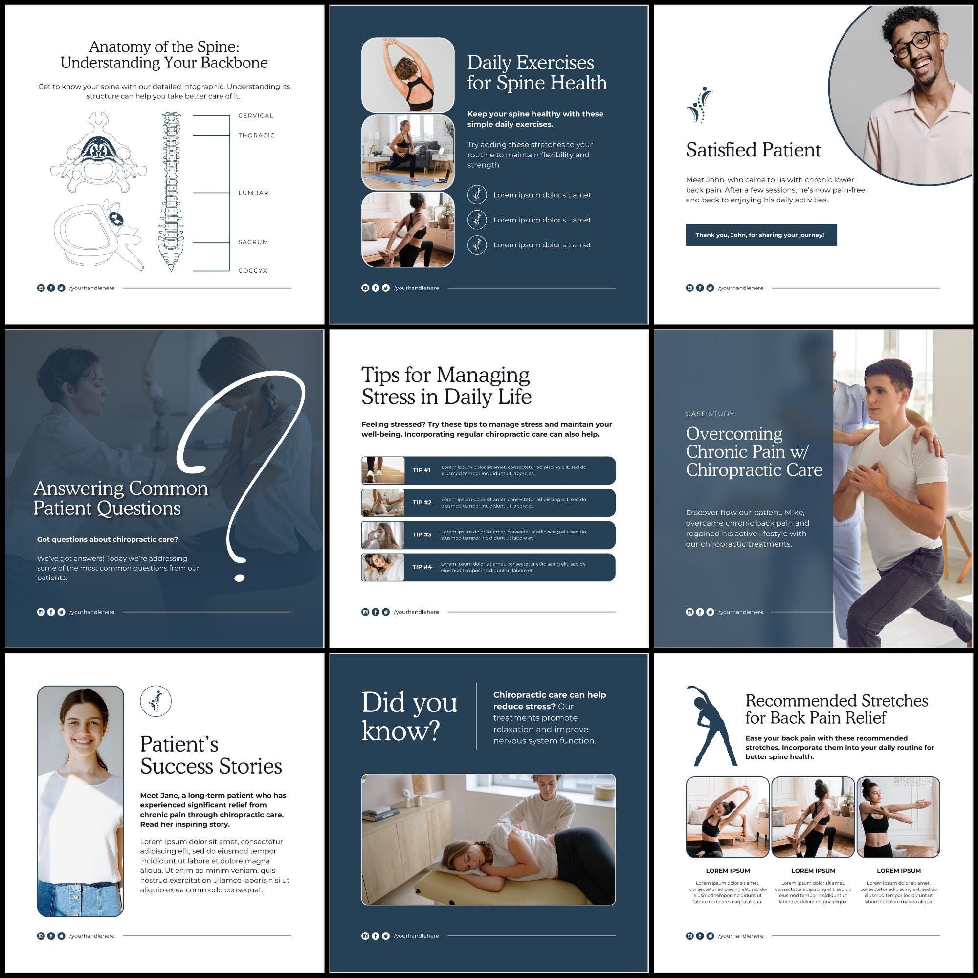 Chiropractor Instagram Templates Wellness Clinic Social Media Posts ...