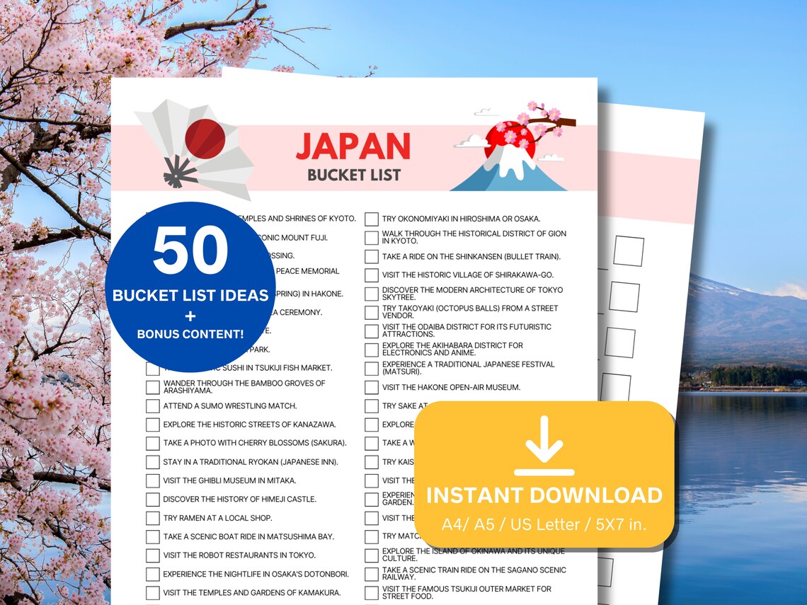 Japan Bucket List Printable Japan Travel Planner Checklist Japan Travel ...