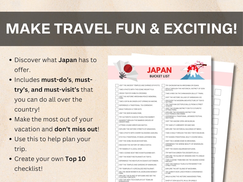 Japan Bucket List Printable Japan Travel Planner Checklist Japan Travel ...