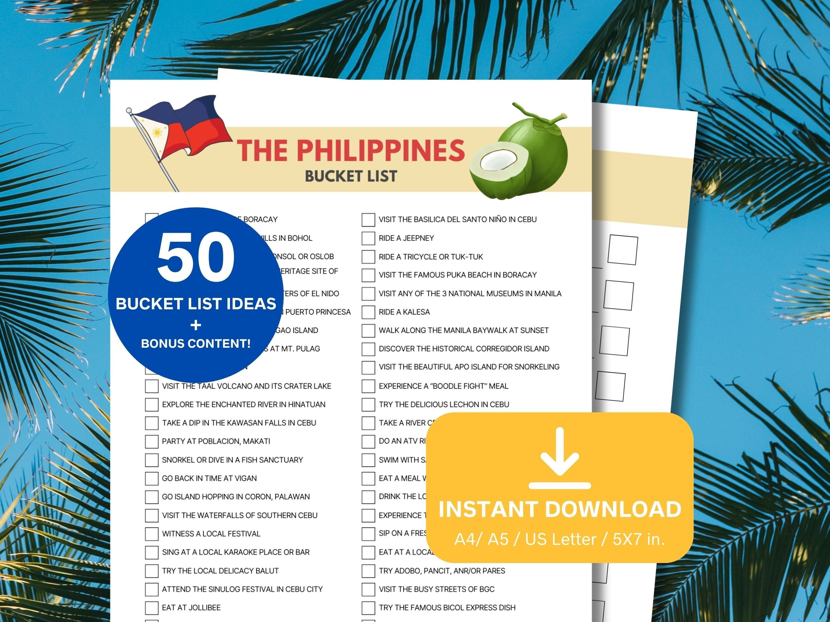 The Philippines Bucket List Printable Philippines Travel Planner ...