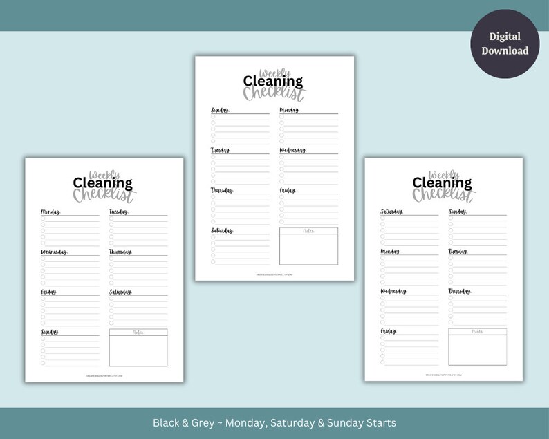 Weekly Cleaning Checklist Printable Task List Template A4, A5 & US ...