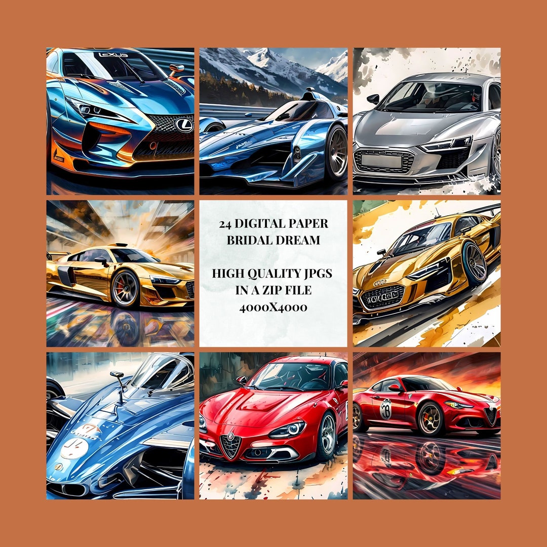 24 Bundle Race Car Clip Art: Sports Car Wall Art & Race Car Wall Art ...