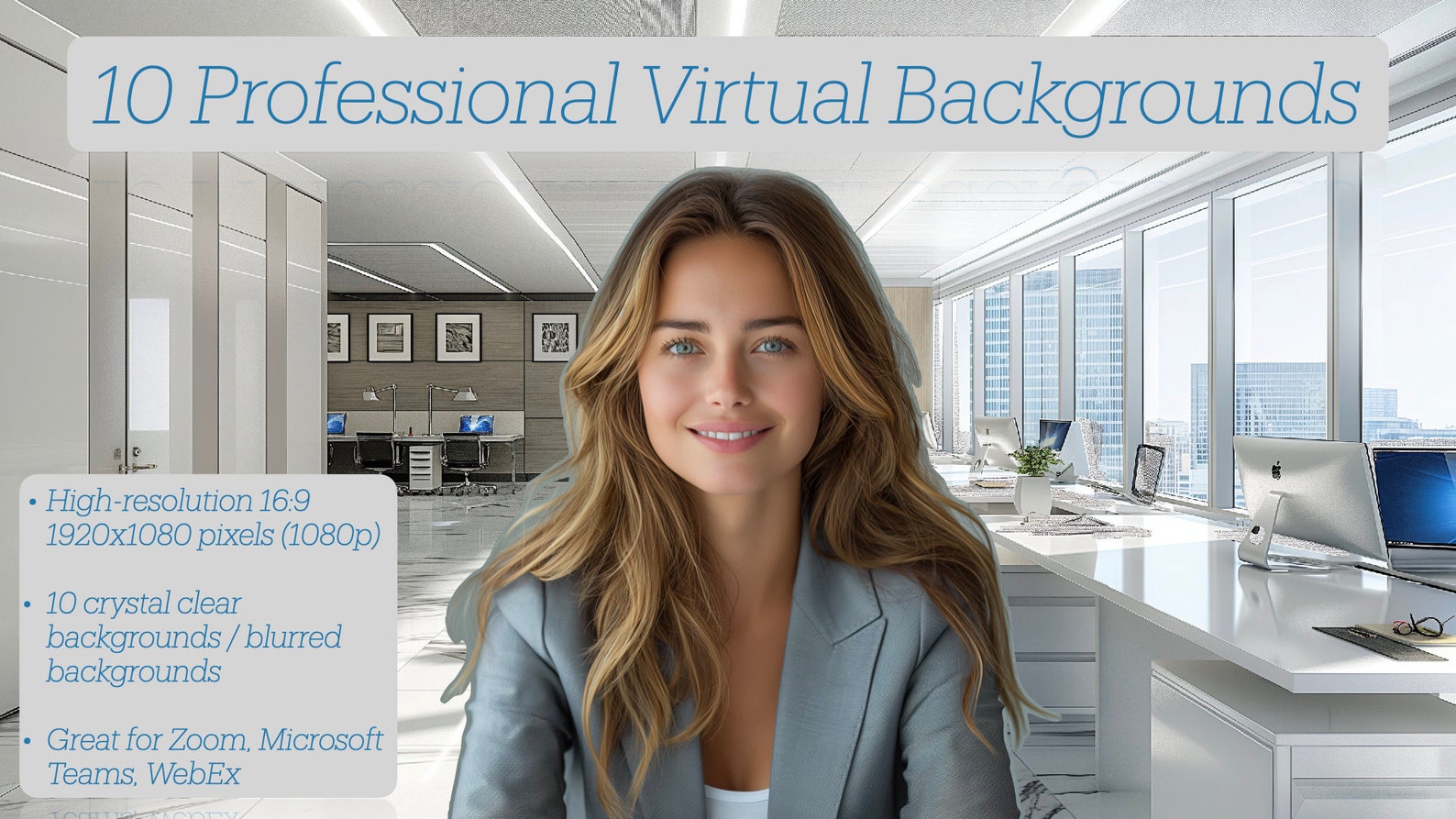 10 Professional Zoom Backgrounds | Virtual Office Bundle (digital ...