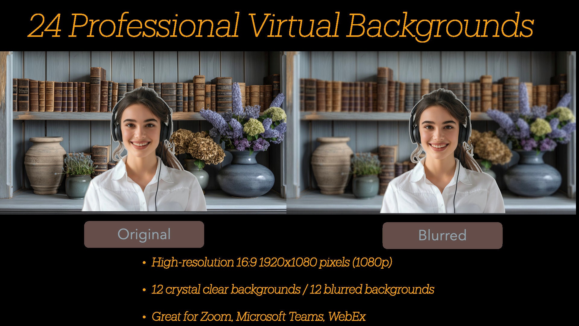 24 Virtual Backgrounds Distinguished Bookshelves Zoom Background ...