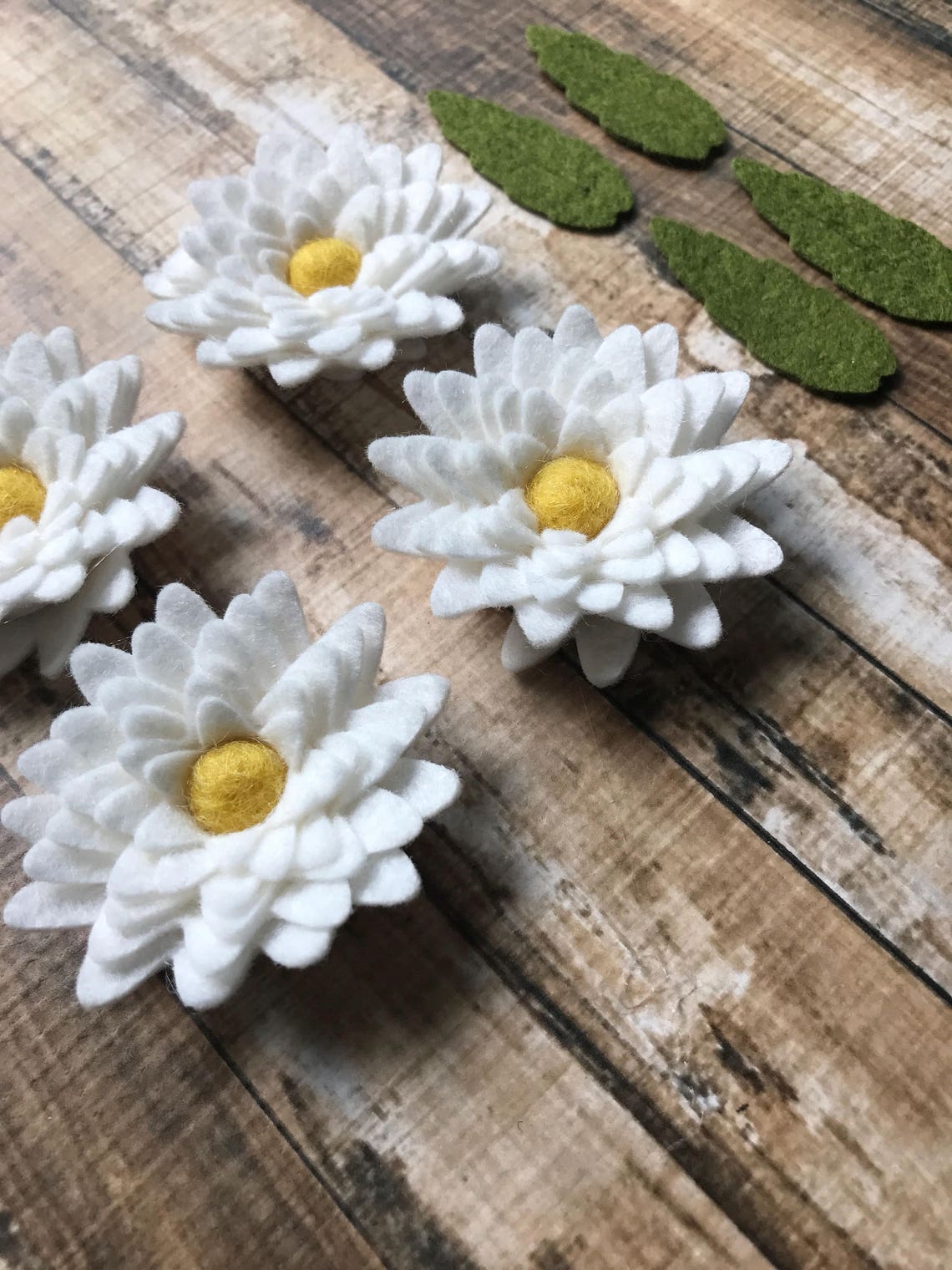 Wool Felt Flowers White Daisies Dimensional Felt Flowers | Etsy