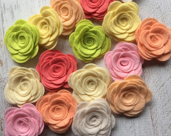 Wool Felt Flowers - Large Posies "light & Airy Collection" - Set of 16 ...