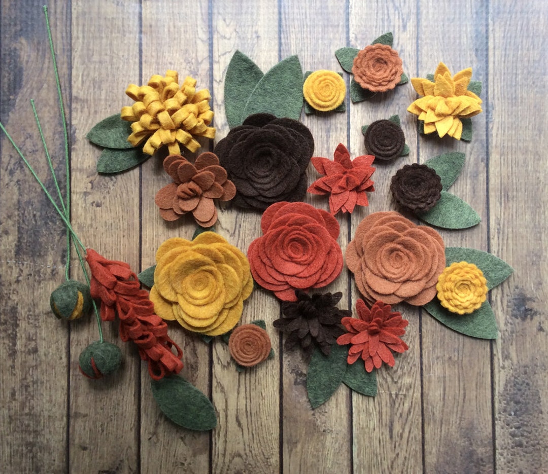 Handmade Fall Felt Flower Set: Autumn Wreath Supplies - Etsy