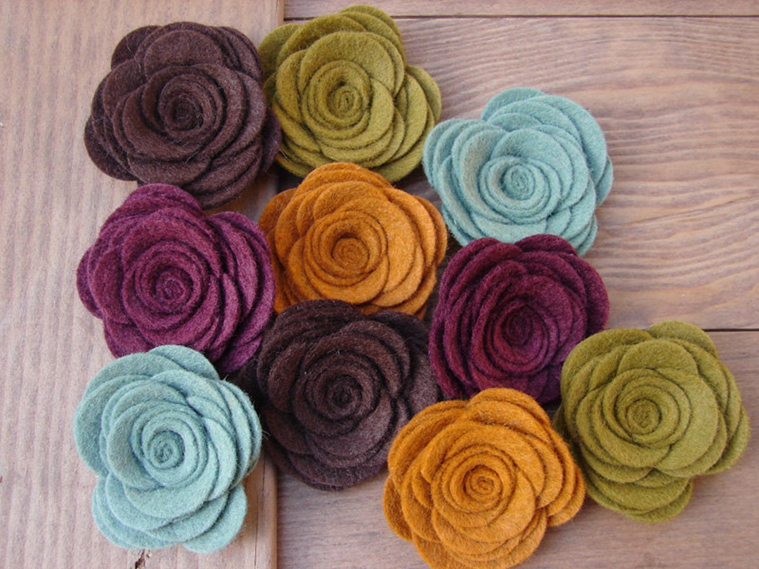 Wool Felt Flower, Large Posies, Pumpkin Spice, Soft Autumn Hues ...