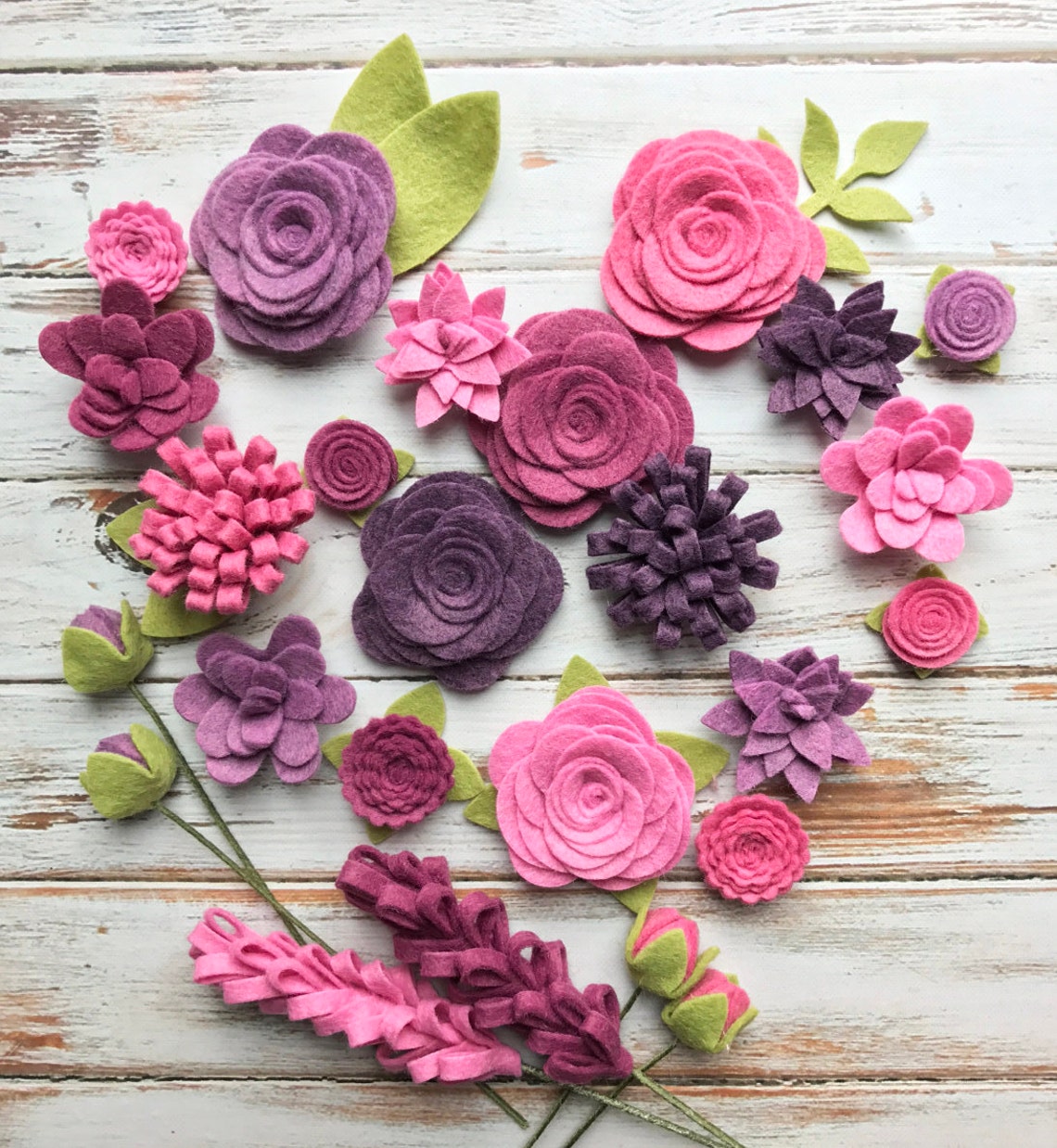 Purple Wool Felt Fabric Flowers Vineyard Felt Flowers - Etsy