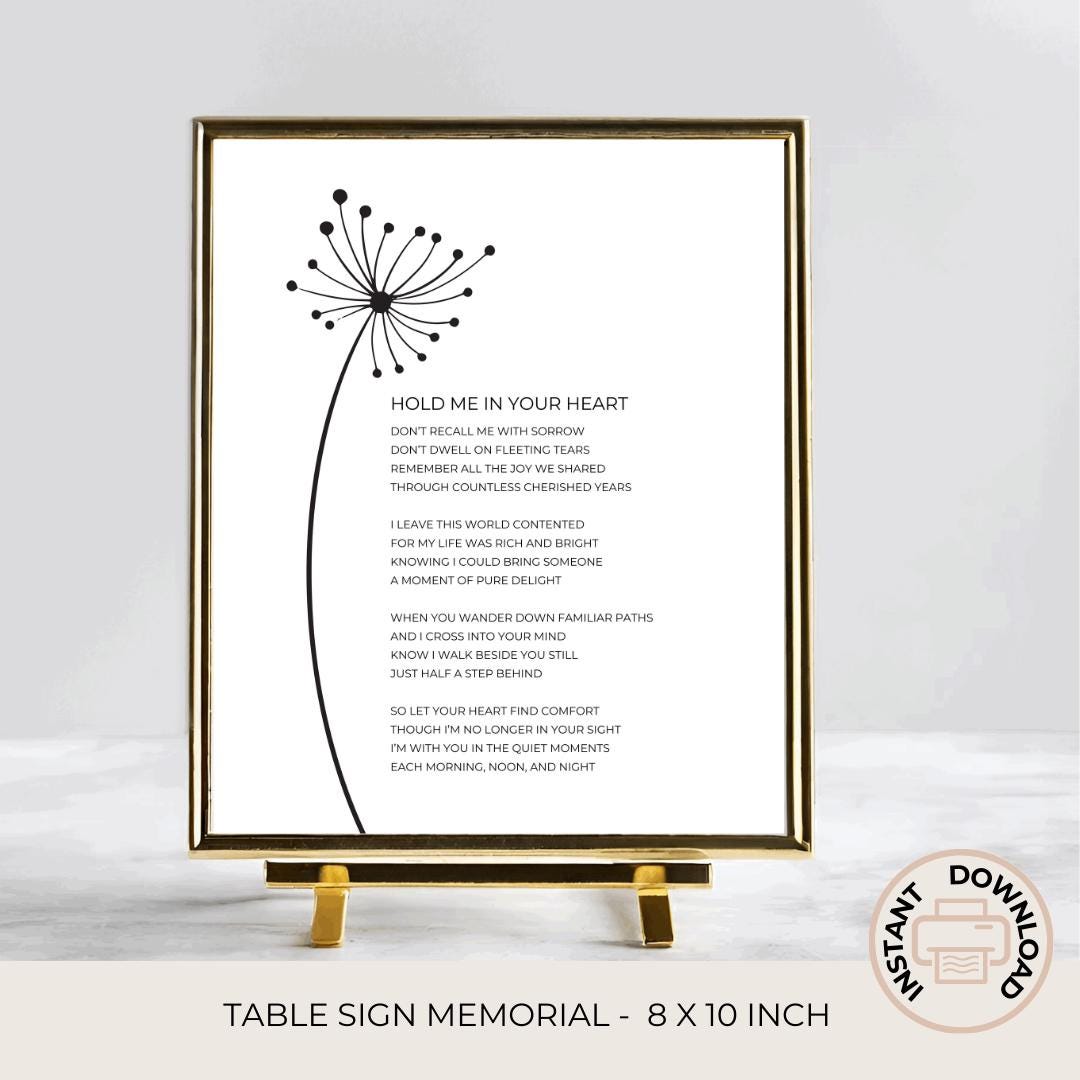 Hold Me in Your Heart Memorial Poem | Funeral Poem Pdf | in Loving ...
