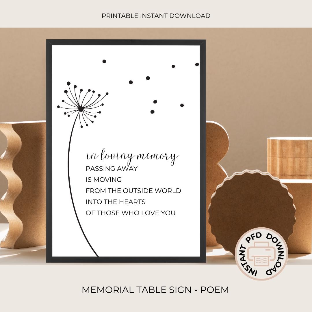 Heartfelt Funeral Poem Print | in Loving Memory Décor | Memorial Quotes ...