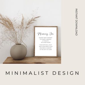 Funeral MEMORY JAR Table Sign | Minimalist Memorial Table Sign ...