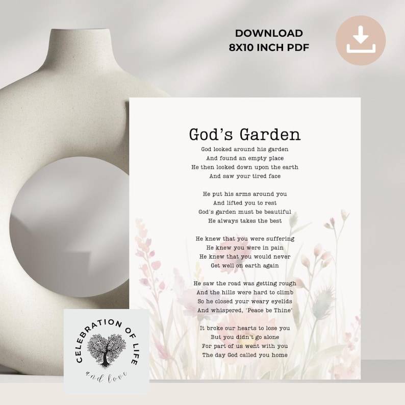 Gods Garden Funeral Poem | Printable Christian Sympathy Gift ...
