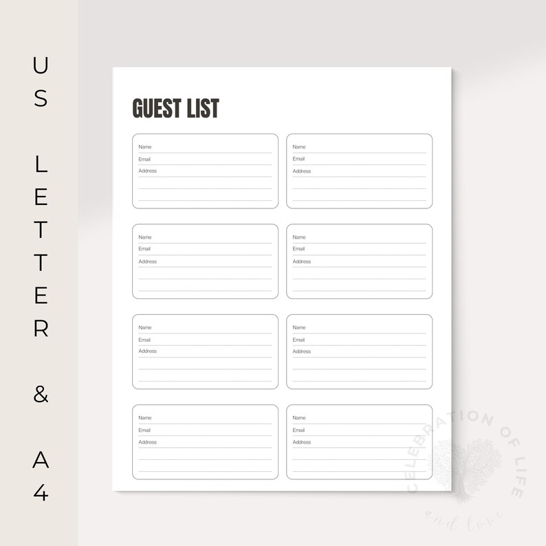 Funeral Guest List Sign in Sheet | Printable Sign in | Guest List Sign ...