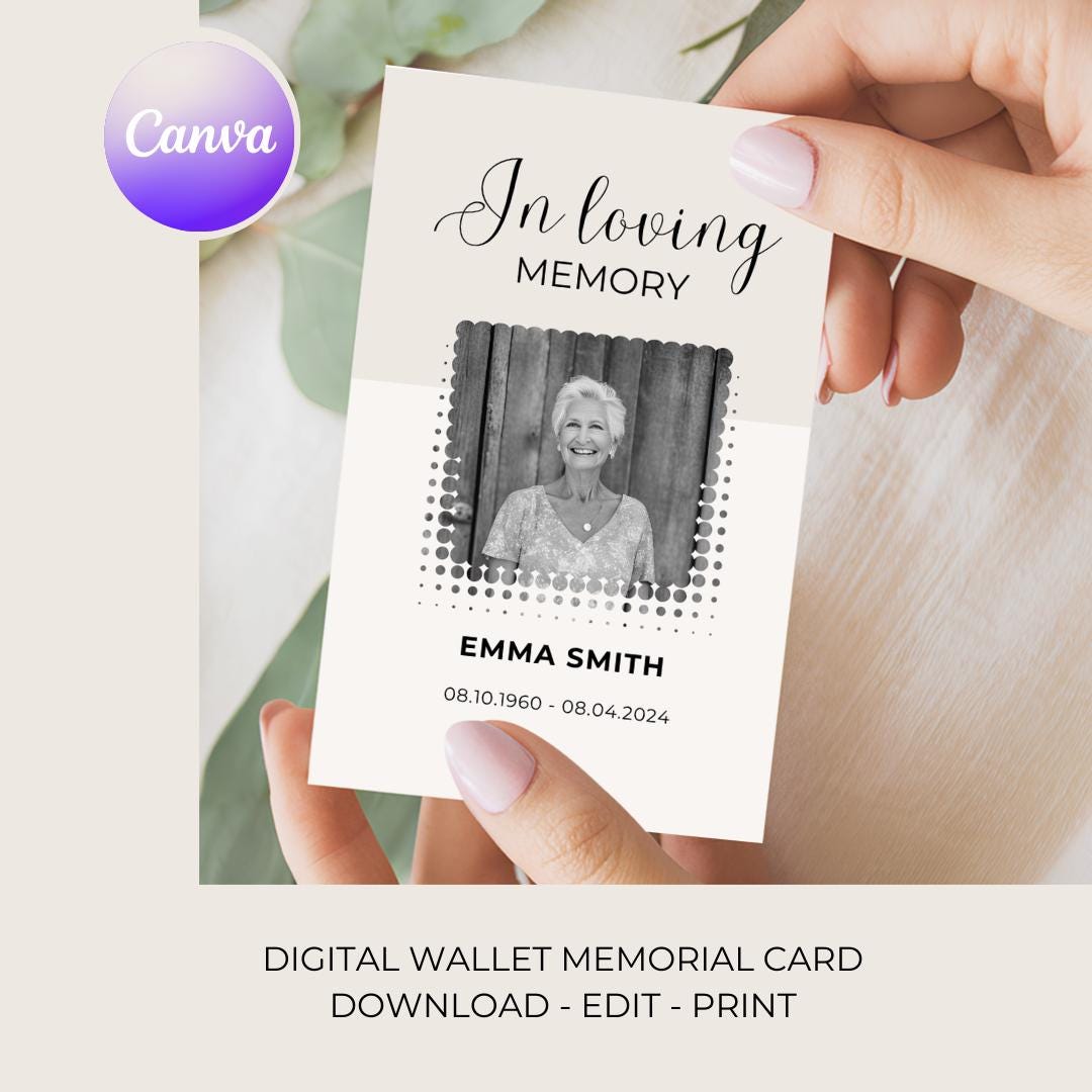 In Loving Memory Tribute Card | Funeral Keepsake | Printable Funeral ...