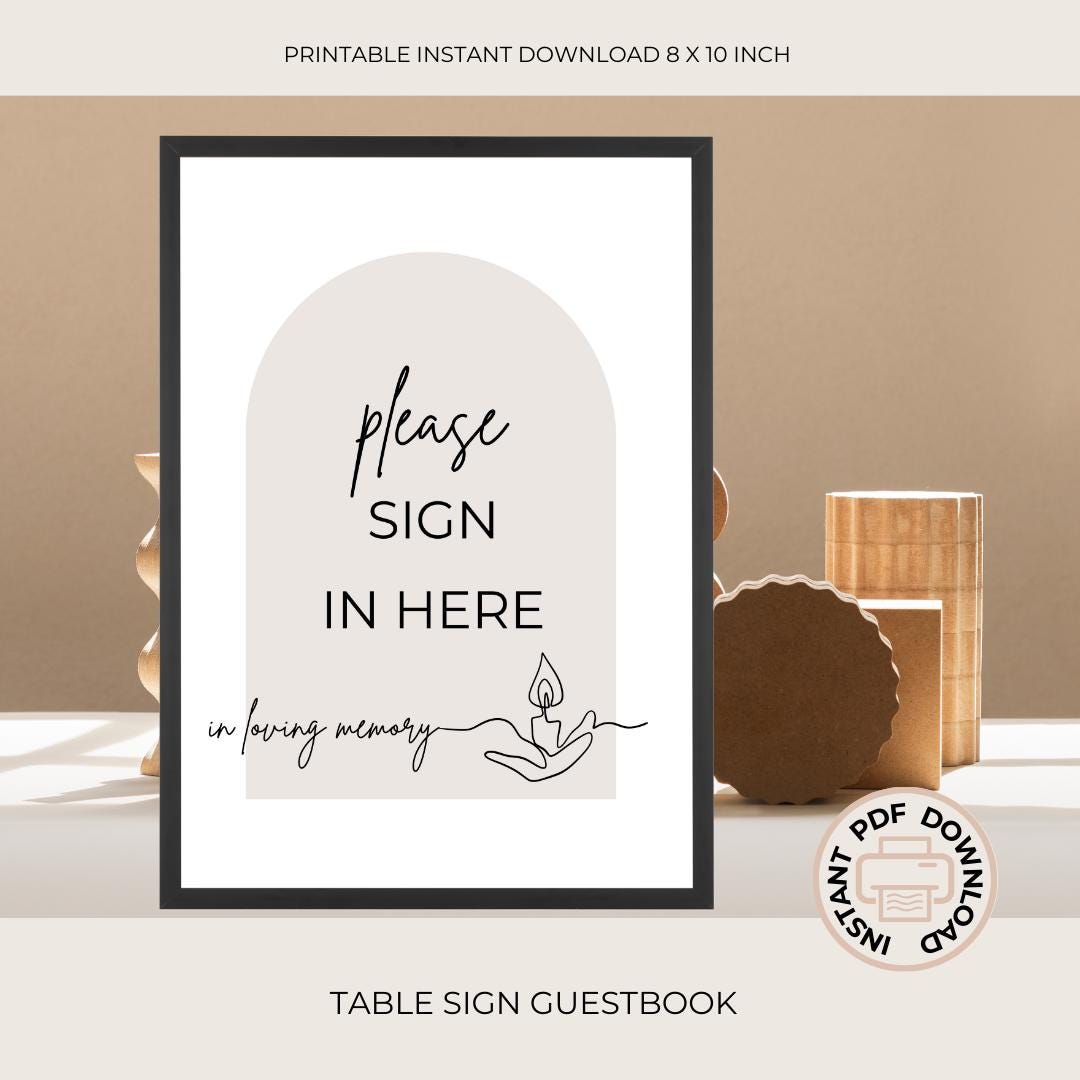 INSTANT DOWNLOAD Printable 'please Sign in Here' Sign Funeral ...