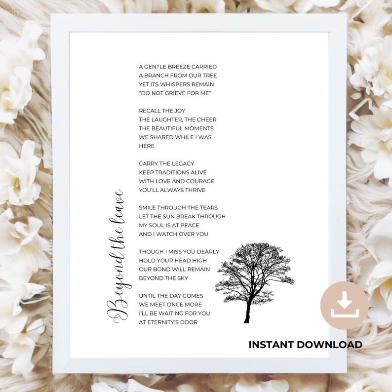 Beyond the Leaves Funeral Poem | in Loving Memory Digital Print ...