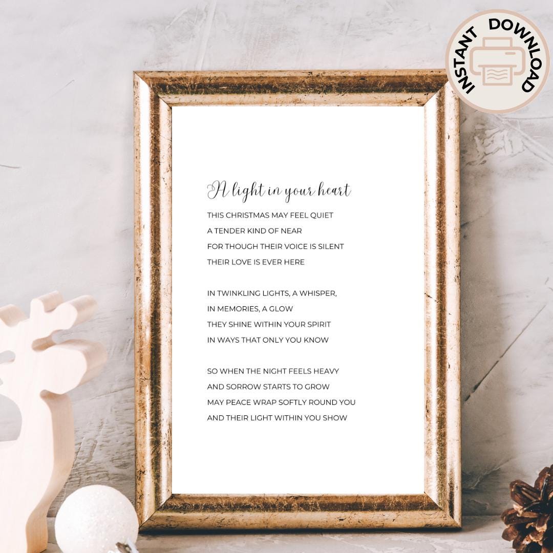 Christmas Memorial Poem Sympathy Card | Printable Christmas Card for ...