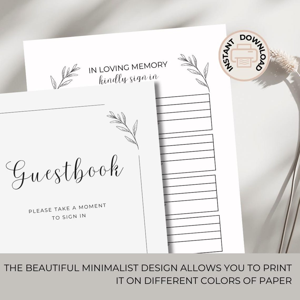 Funeral Guest Book Sign-in Sheet | Minimalist Memorial (printable PDF ...