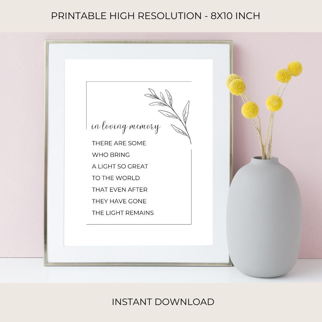 The Light Remains Printable Sign | Wedding Remembrance | in Loving ...