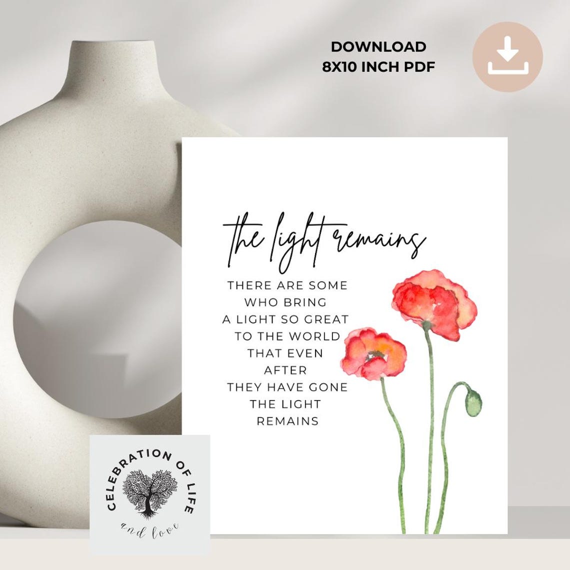 The Light Remains Printable Sign | Wedding Remembrance | in Loving ...
