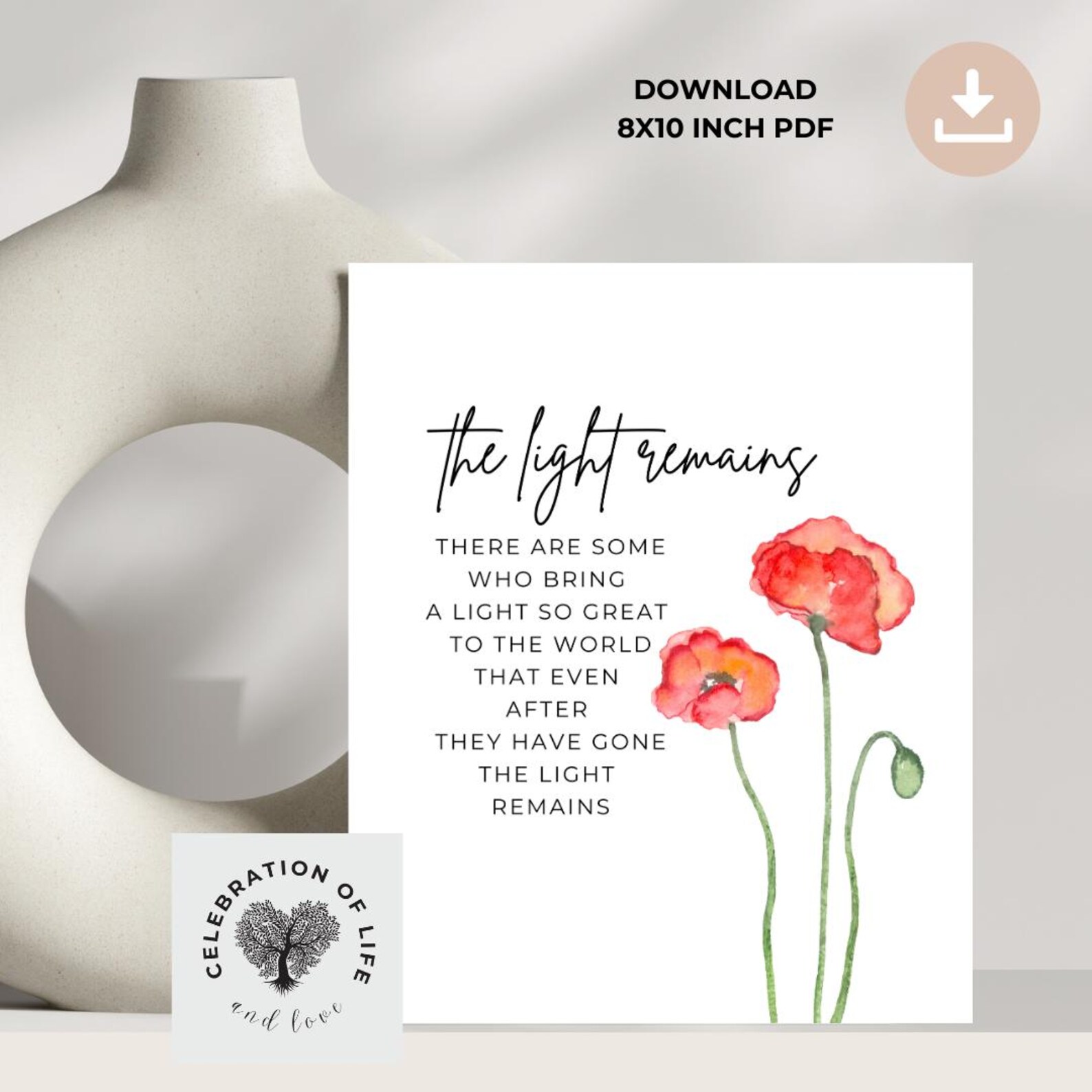 The Light Remains Printable Sign | Wedding Remembrance | in Loving ...