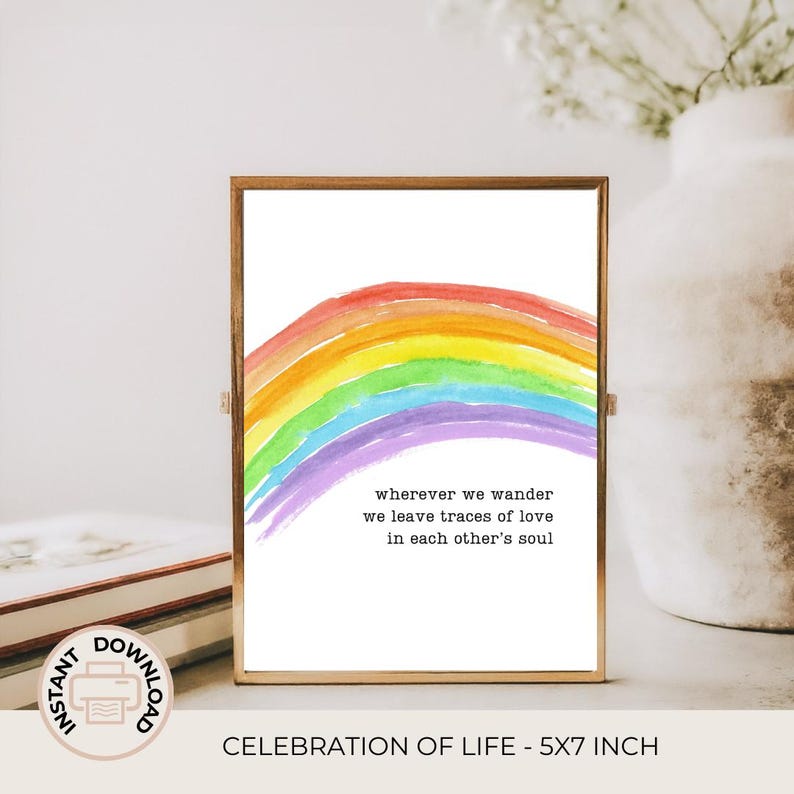 Sympathy Card Rainbow Poem | Printable 5x7 Inch | Celebration of Life ...