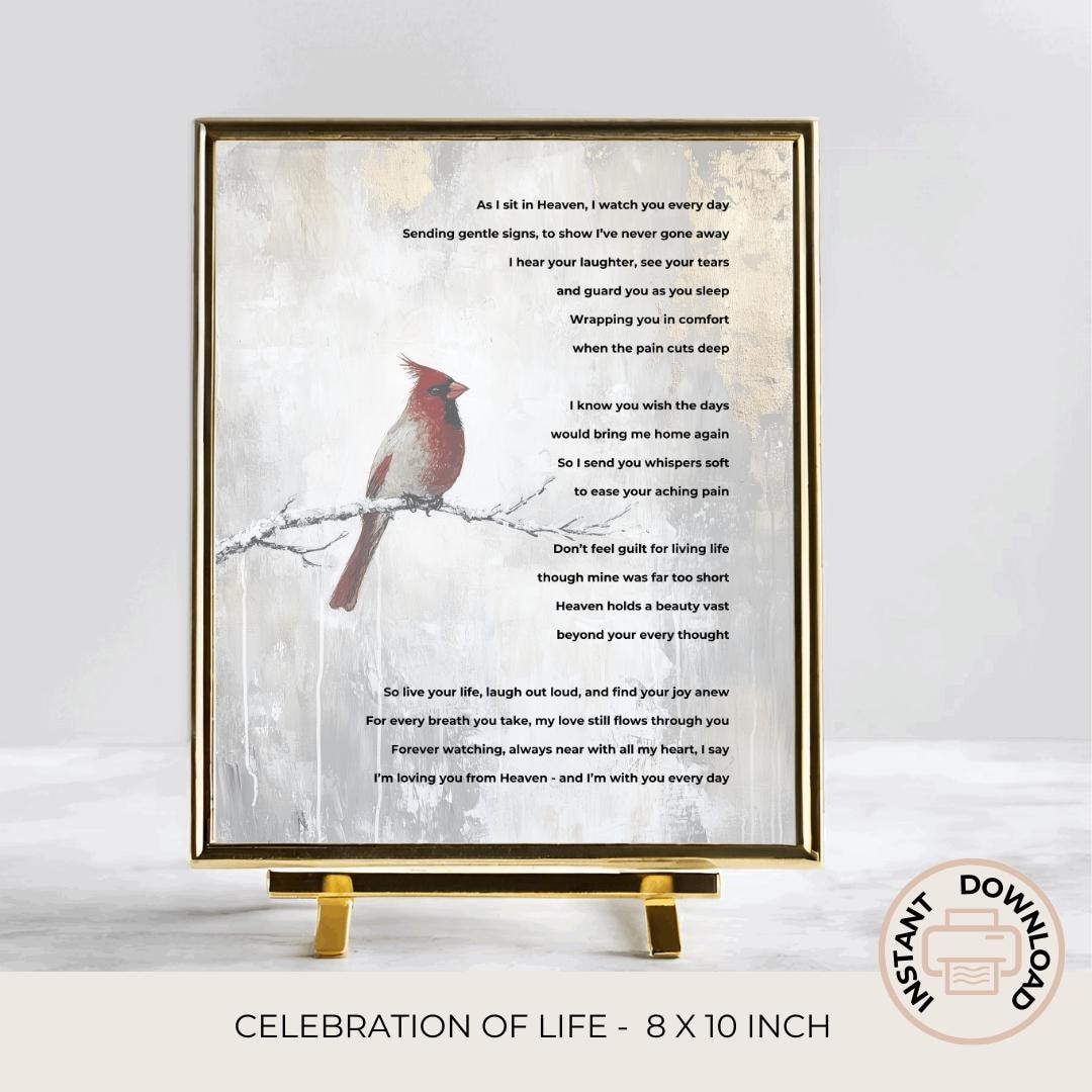 LOVE FROM HEAVEN Funeral Poem | in Loving Memory Cardinal Digital Print ...
