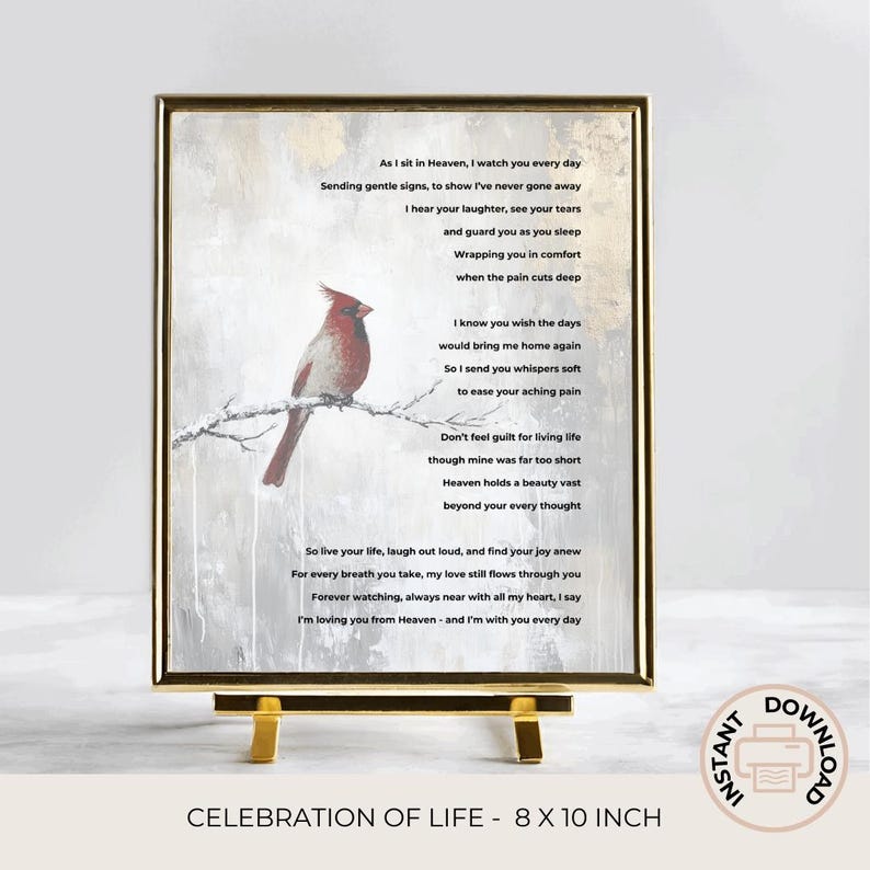 LOVE FROM HEAVEN Funeral Poem | in Loving Memory Cardinal Digital Print ...