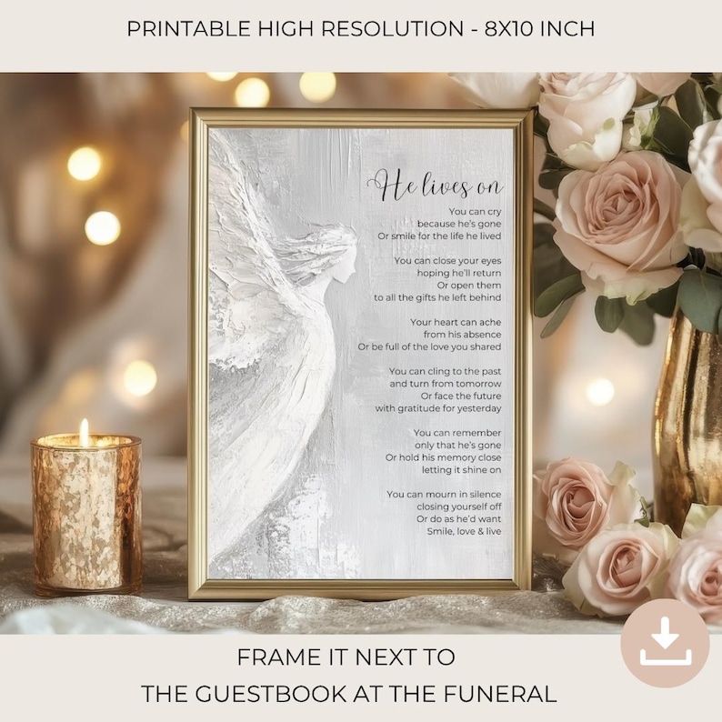 FUNERAL POEM He Lives on | Remembrance | in Loving Memory Digital Print ...