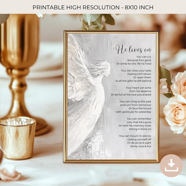 FUNERAL POEM He Lives on | Remembrance | in Loving Memory Digital Print ...