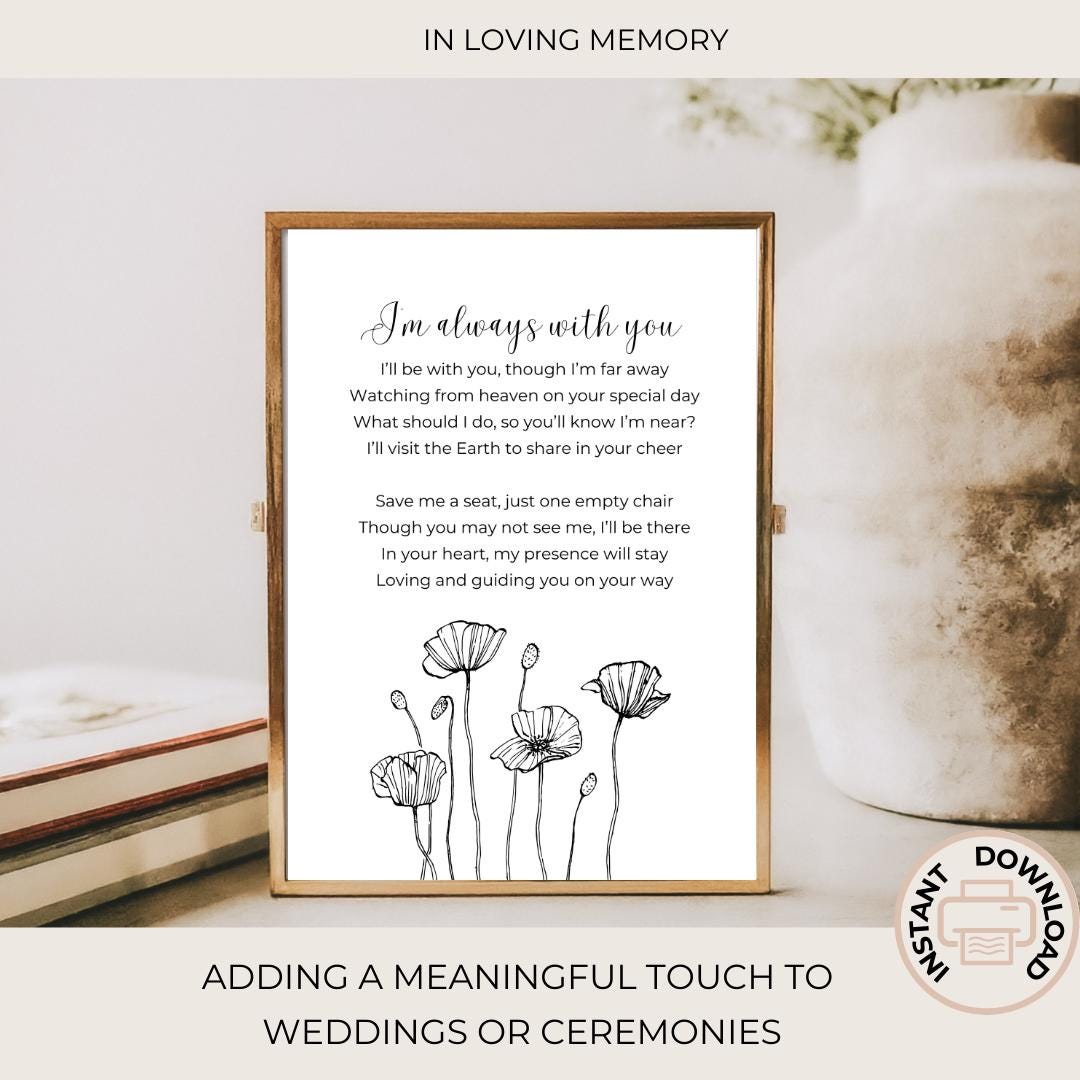 Wedding Remembrance Sign "i'm Always With You" | Wedding Memorial Poem ...