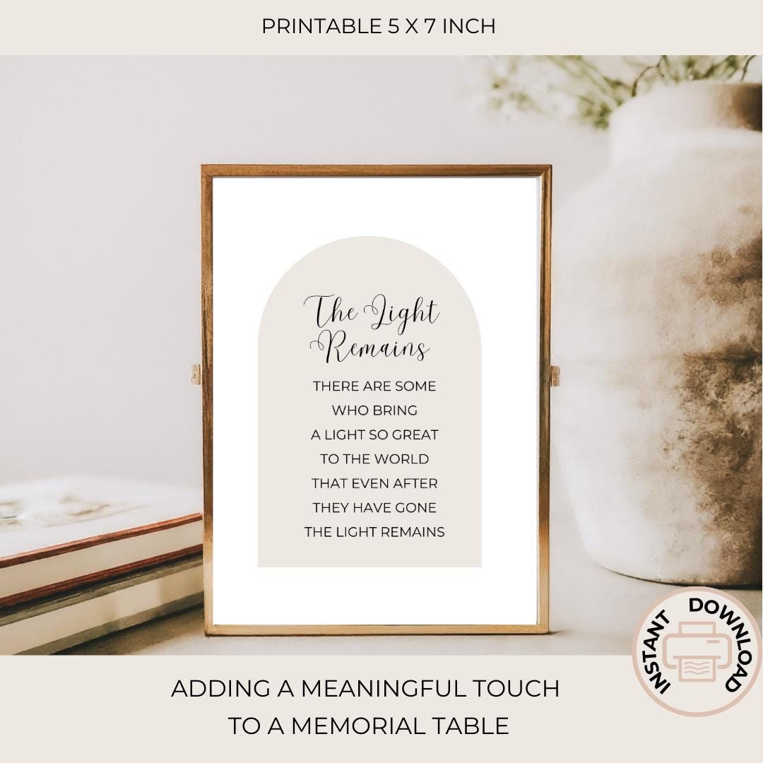 The Light Remains MEMORIAL POEM | Celebration of Life Poem | in Loving ...