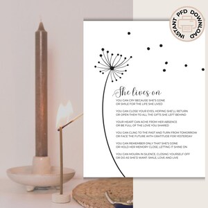 FUNERAL POEM She Lives on | Remembrance | in Loving Memory Digital ...