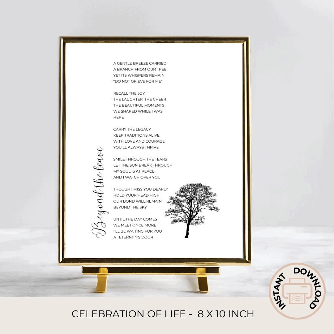 Beyond the Leaves Funeral Poem | in Loving Memory Digital Print ...