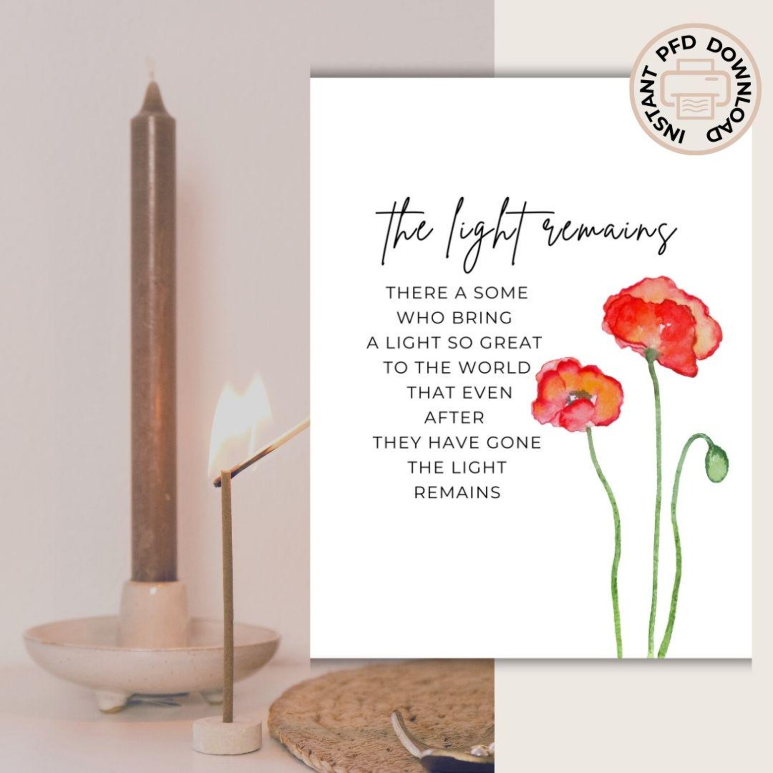 The Light Remains Printable Sign Wedding Remembrance, in Loving Memory ...