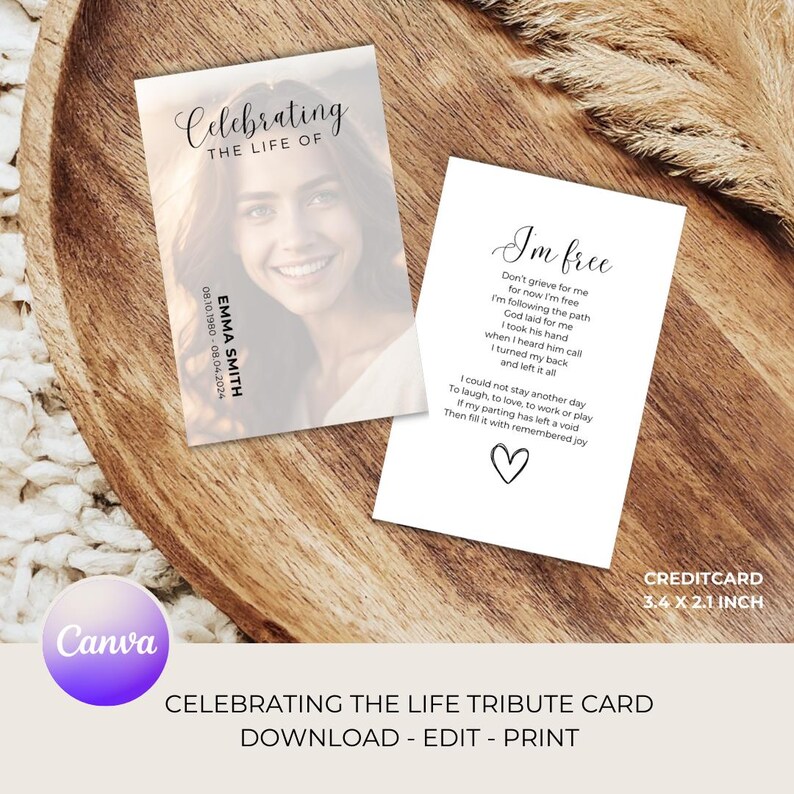 In Loving Memory Tribute Card | Printable Funeral Keepsake ...