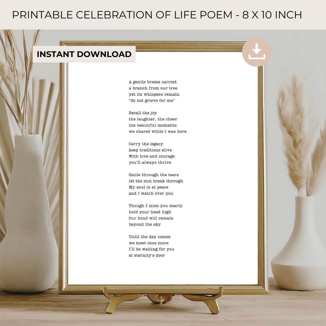 Celebration of Life Poem | in Loving Memory Poem Digital Print ...