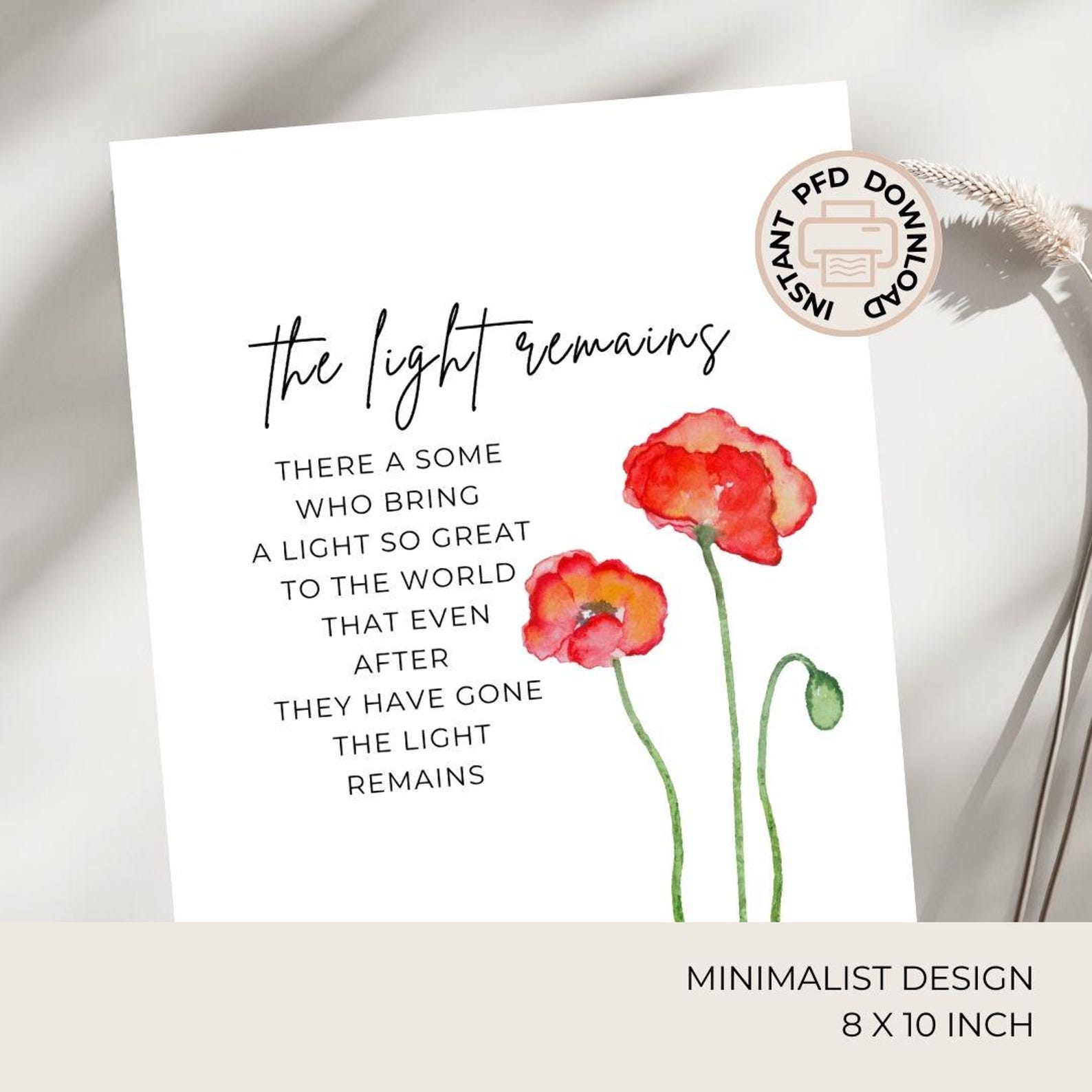 The Light Remains Printable Sign Wedding Remembrance, in Loving Memory ...