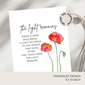 The Light Remains Printable Sign Wedding Remembrance, in Loving Memory ...