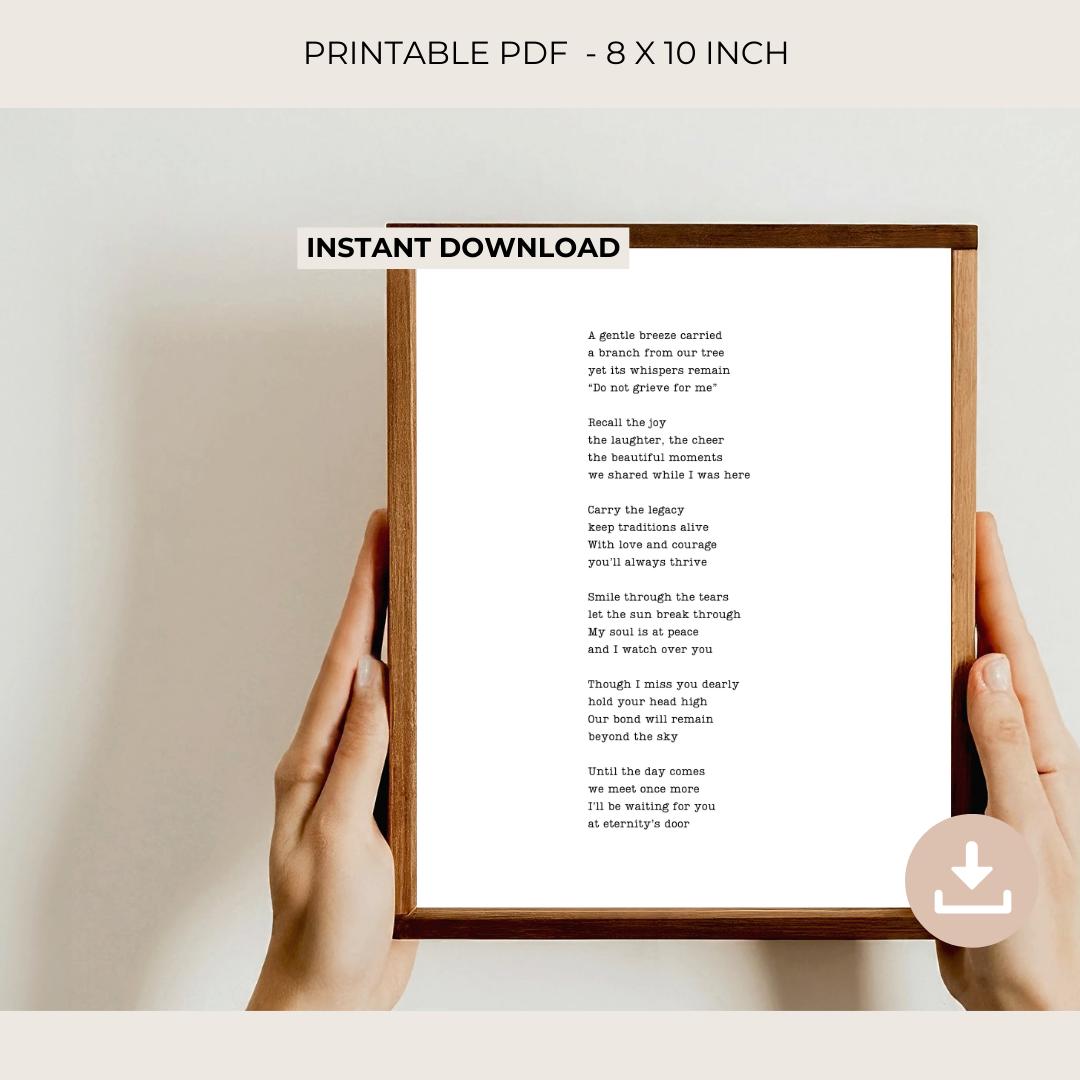 Celebration of Life Poem | in Loving Memory Poem Digital Print ...