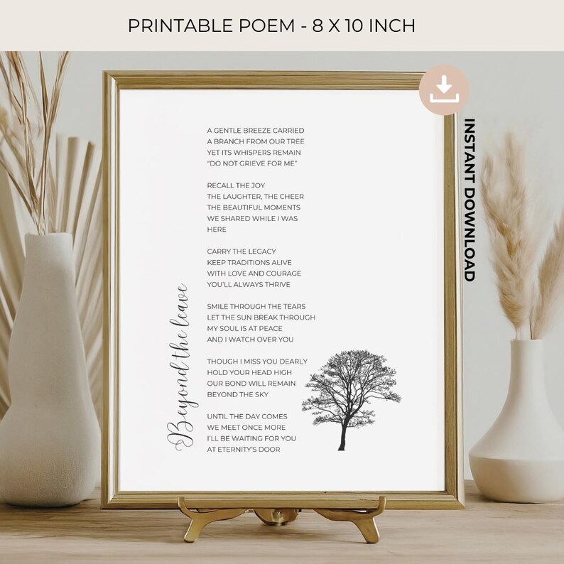 Beyond the Leaves Funeral Poem | in Loving Memory Digital Print ...
