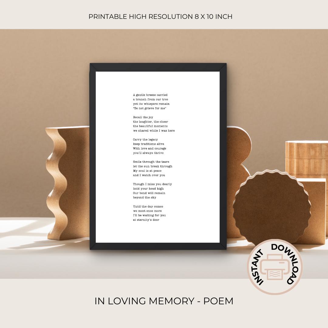 Celebration of Life Poem | in Loving Memory Poem Digital Print ...