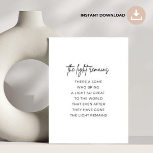 The Light Remains Printable Sign Wedding Remembrance in Loving Memory ...