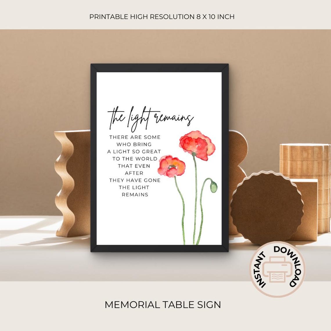 The Light Remains Printable Sign | Wedding Remembrance | in Loving ...