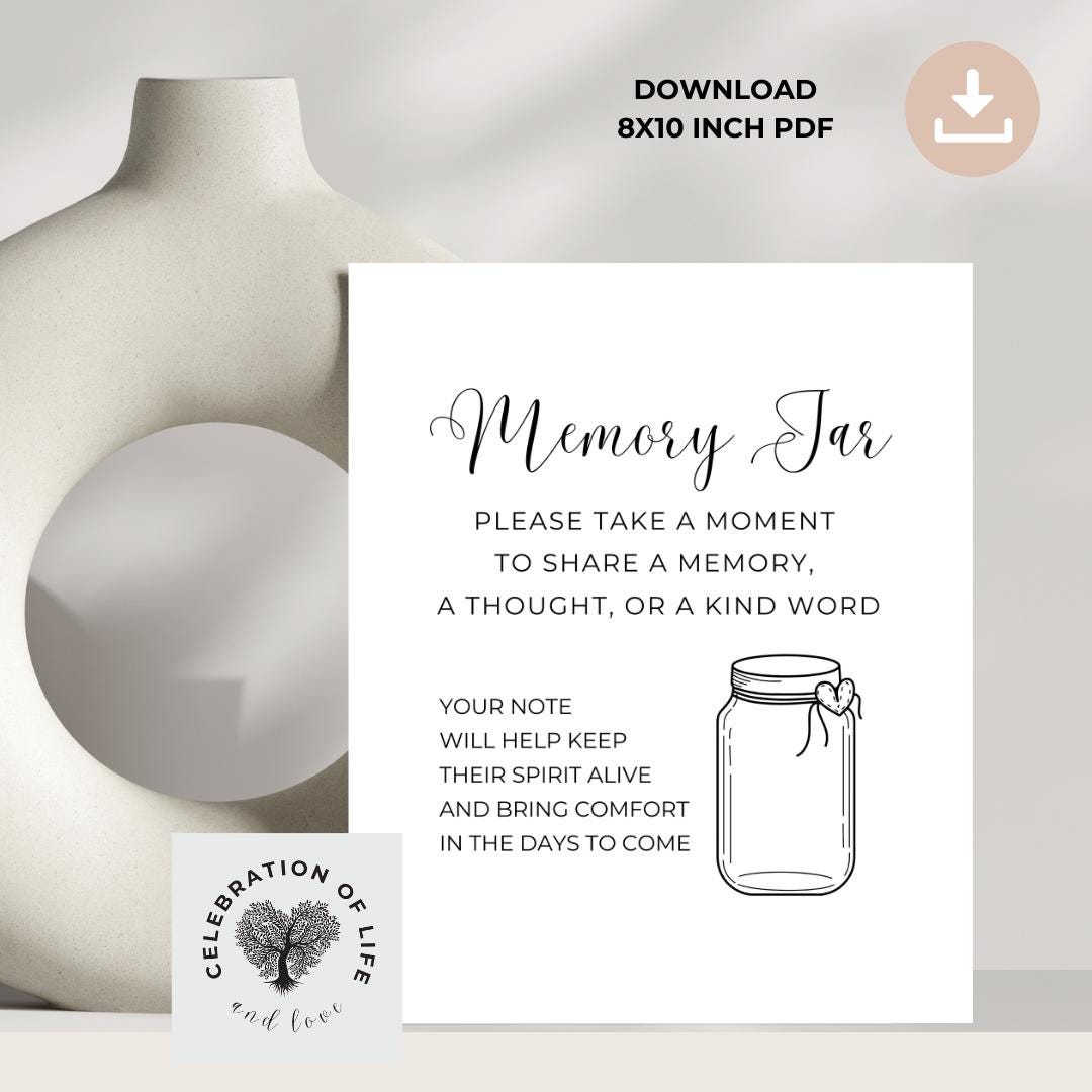Funeral MEMORY JAR Table Sign | Minimalist Memorial Table Sign ...