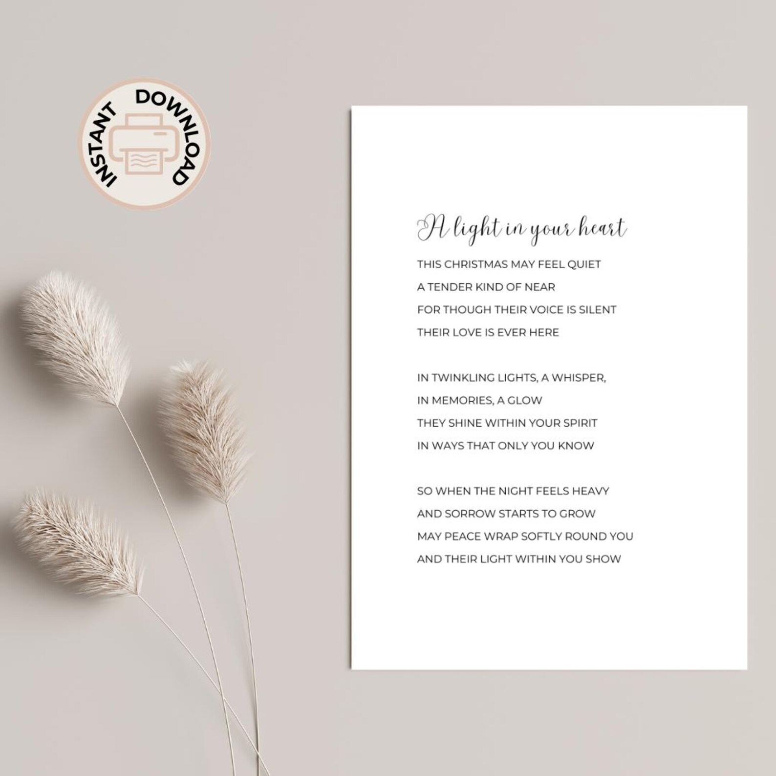 Christmas Memorial Poem Sympathy Card | Printable Christmas Card for ...